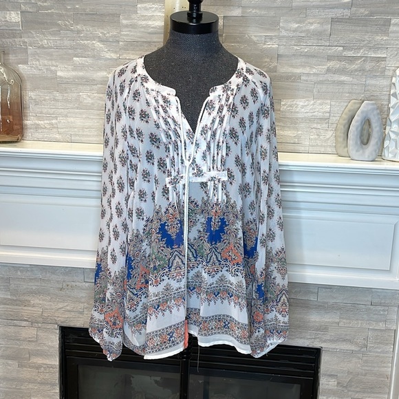 Daniel Rainn | Tops | Daniel Rainn Sheer Flowy Boho Blouse Xl | Poshmark